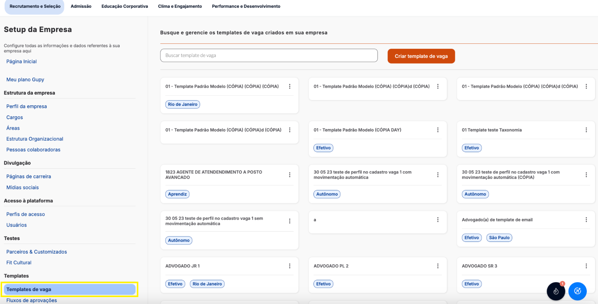 Como criar templates de vaga?